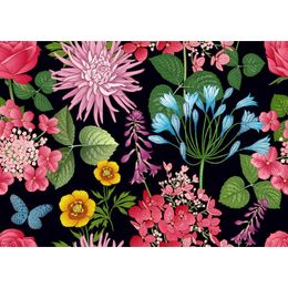 papermoon Fototapete &raquo;BLUMEN ABSTRAKT-MUSTER DESIGN VOGEL BLUMEN DECOR RETRO&laquo; bunt Vlies B/L: 3m x 2,23m, Bahnen: 6 Stk.