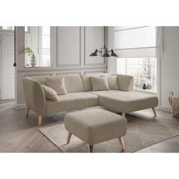 Home Affaire Ecksofa &raquo;Lazio modern und bequem, schmale Armlehnen, tolle Detailverarbeitung&laquo; Holzfu&szlig;farbe w&auml;hlbar, inkl. 4x Zierkissen beige 100% 