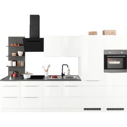 KOCHSTATION K&uuml;chenzeile &raquo;KS-Brindisi Breite 330 cm&laquo; wahlweise mit E-Ger&auml;ten und Induktion, mit MDF-Fronten und Regal wei&szlig; B/H/T: 330cm x 200cm x 60cm,