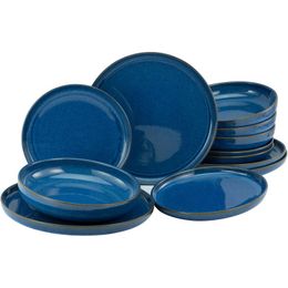 Creatable Tafelservice &raquo;Teller Set, Geschirr-Set Atlantico&laquo; Service, mit Kobalt-Blau-Reaktivglasur, 12 Teile, f&uuml;r 4 Personen bunt Steinzeug 12 Stk.