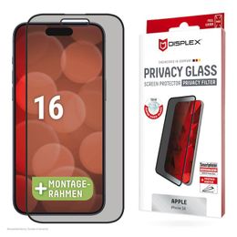 Displex Displayschutzglas &raquo;Privacy Glass Full Cover&laquo; f&uuml;r Apple iPhone 16 1 Stk. tlg. Displayschutzfolie, Schutzfolie, Bildschirmschutz, kratz- & sto&szlig;fest 