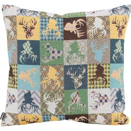 HOCK Dekokissen &raquo;Harry Hirsch Tegan Patch&laquo; mit kleinen Hirschmotiven, Kissenh&uuml;lle mit F&uuml;llung, 1 St&uuml;ck bunt Baumwolle, Polyester B/L: 50cm x 50cm, 1 Stk.