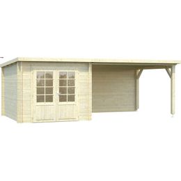 Palmako Gartenhaus &raquo;Ella&laquo; 6,9+10,0 m&sup2;, mit Anbaudach beige Massivholz ohne Fu&szlig;boden, ohne Dacheindeckung