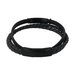 Amor Herren Armband schwarz 22cm, Edelstahl Leder