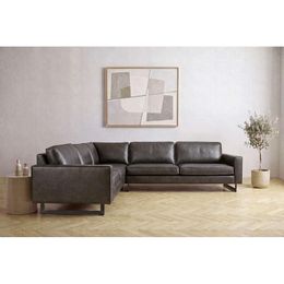 OTTO home Ecksofa &raquo;Pinto, XXL, 250/290 cm, langer Schenkel, Ottomane&laquo; Cord, Chenille, Lederoptik, mit Keder, Metallf&uuml;&szlig;e, Wellenunterfederung braun 