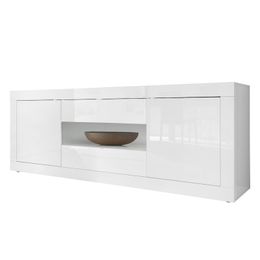 Home Affaire Sideboard &raquo;Basic Breite 240 cm, Kommode 2 T&uuml;ren, 2 Schubk&auml;sten, Anrichte,&laquo; Weiss HochglanzLack, Metallgriff, moderne Rahmenoptik, viel 