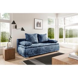 WERK2 Schlafsofa &raquo;Biggi komfortabel & elegant, Schlaffunktion, Bettkasten, Breite 206 cm&laquo; inkl. losen Kissen, Boucl&eacute; APHRODITE, Nachtblau blau 100% 