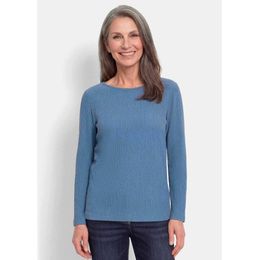 GOLDNER Kurzgr&ouml;&szlig;e: Langarm Melange Jersey-Oberteil in blau | Gr.: 20