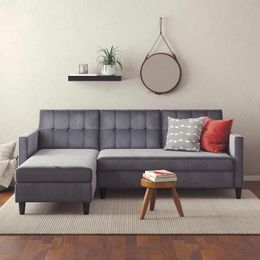 Ecksofa &raquo;Hartford II&laquo; mit Bettfunktion und Stauraum, Recamiere beidseitig montierbar grau Veloursstoff 100% Polyester B/H/T: 213cm x 83cm x 154cm, 