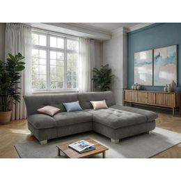 DOMO collection Ecksofa &raquo;100031 234x157 cm, kompakt, komfortabel & bequem, L-Form&laquo; whlw. mit Bettfunktion und Armteilverstellung grau 100% Polyester B