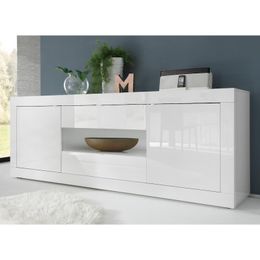 Home Affaire Sideboard &raquo;Basic Breite 240 cm, Kommode 2 T&uuml;ren, 2 Schubk&auml;sten, Anrichte,&laquo; Weiss HochglanzLack, Metallgriff, moderne Rahmenoptik, viel 