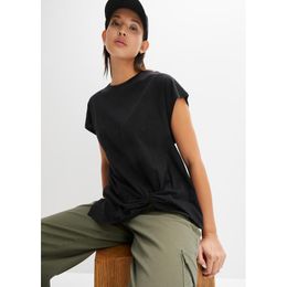 bonprix Damen bonprix T-Shirt l&auml;ssig geschnittene Passform, &auml;rmellos, mit Knotendetail schwarz 36/38 (S)