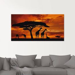Artland Glasbild &raquo;Herde von Giraffen im Sonnenuntergang&laquo; Wildtiere 1 Stk. tlg. in verschiedenen Gr&ouml;&szlig;en braun B/H/T: 100cm x 50cm, Glasbild Wildtiere, 1 Stk.