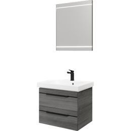 Badm&ouml;bel-Set &raquo;Balto 2-teilig Mineralmarmor-Waschtisch mit LED-Spiegel, Waschplatz&laquo; 2 Stk. tlg. grau Holzwerkstoff B/H/T: 64,4cmcm x 200cmcm x 46cmcm, 