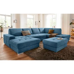 Sit & More sit&more Wohnlandschaft &raquo;Santorini U-Form&laquo; mit Federkern und Sitztiefenverstellung, wahlweise mit Schlaffunktion blau Luxus-Microfaser ALTARA NUBUCK (