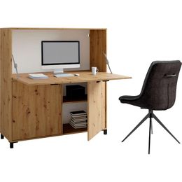 ByLiving Sekret&auml;r &raquo;Montana&laquo; platzsparende Arbeitsl&ouml;sung mit viel Stauraum, Breite 120 cm braun B/H/T: 116cm x 127cm x 52cm, klappbar