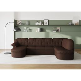 DOMO collection Wohnlandschaft &raquo;Pegnitz, zeitlos&modern, elegante R&uuml;ckensteppung, Breite 292cm, U-Form&laquo; wahlweise mit Bettfunktion braun 100% 