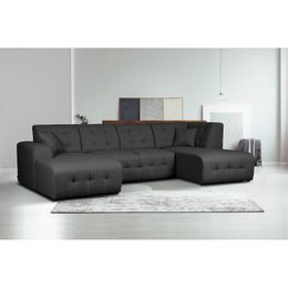 Home Affaire Wohnlandschaft &raquo;Nosia U-Form&laquo; incl. 2 Zierkissen, mit feiner Steppung grau 100% Polyester B/H/T: 297cm x 85cm x 163cm, Struktur fein, 