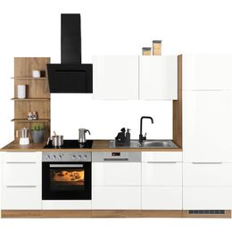 KOCHSTATION K&uuml;chenzeile &raquo;KS-Brindisi&laquo; Breite 280 cm, wahlweise mit E-Ger&auml;ten, mit MDF-Fronten und Regal wei&szlig; B/H/T: 280cm x 200cm x 60cm, ohne E-
