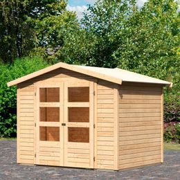 Karibu Gartenhaus &raquo;Amberg 3&laquo; anthrazit, naturbelassen oder terragrau beige Holzwerkstoff ohne Fu&szlig;boden, ohne Dacheindeckung