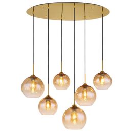 Globo LIGHTING H&auml;ngeleuchte &raquo;JAMESSA&laquo; E27 1 Stk. H&auml;ngeleuchte Messing, Glas amber/klar, h&ouml;henk&uuml;rzbar, E27 gold 6, H: 150cm, 1 Stk.