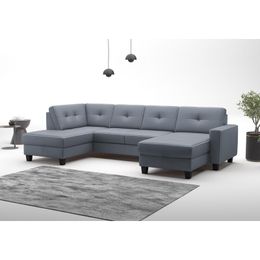 OTTO home Wohnlandschaft &raquo;Varese&laquo; wahlweise mit Schlaffunktion und Bettkasten blau B/H/T: 304cm x 91cm x 170cm, NaturLEDER Stoff, Ottomane links,mit 