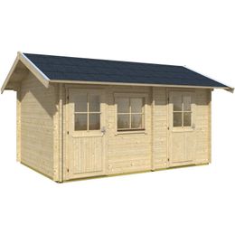 Skan Holz Gartenhaus &raquo;Lausanne&laquo; mit Lattung beige Holzwerkstoff Fu&szlig;boden im Gartenhaus