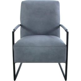 K+w Komfort & Wohnen K+W Komfort & Wohnen Cocktailsessel mit bezogenen Armlehnen, Gestell in Metall schwarz Struktur blau Microfaser 1, B/H/T: 62cm x 77cm x 83cm