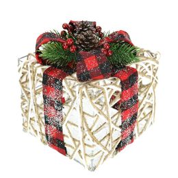 I.GE.A. Dekofigur &raquo;Weihnachtsfigur Leuchtfigur LED-Geschenk mit Schleife&laquo; Geschenkpaket Schleife Tanne Beeren Zapfen Weihnachtsdeko beleuchtet rot 