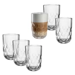 Leonardo Latte-Macchiato-Glas &raquo;GOCCE, 380 ml, 6er-Set&laquo; 1. Variante, mit Tropfenrelief transparent Glas &Oslash; 7,9cm x 11,9cm, 380ml, 6 Stk.