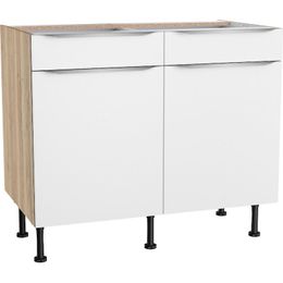 KOCHSTATION Unterschrank &raquo;KS-Aken&laquo; wei&szlig; wildeiche Nachbildung, B/H/T: 100cm x 87cm x 58,4cm