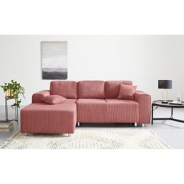 Home Affaire Ecksofa &raquo;Gy&ouml;r&laquo; L-Form, wahlweise mit Bettfunktion und Bettkasten incl. 2 Zierkissen rosa 100% Polyester B/H/T: 235cm x 88cm x 160cm, Cord