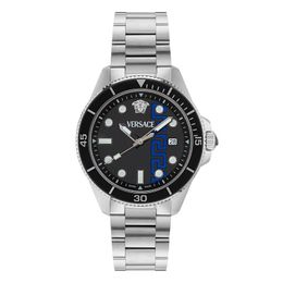 Versace Herren Quarzuhr &raquo;GRECA FORCE&laquo; Armbanduhr, Herrenuhr, Swiss Made, Edelstahlarmband, analog, Tag schwarz Einheitsgr&ouml;&szlig;e