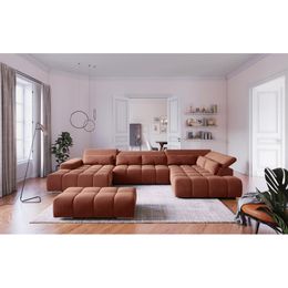 COTTA Wohnlandschaft &raquo;Orion U-Form, B: 409 cm&laquo; mit Kopfteilverstellung & 6 Nierenkissen braun 100% Polyester B/H/T: 409cm x 73cm x 225cm, Cord, 