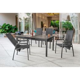Destiny Garten-Essgruppe &raquo;COSTA HL IMOLA 4 HL + Ausziehtisch 165/215x100cm&laquo; Set, 5 Stk. tlg. Aluminium, Textilene, Polywood grau Synchron-Auszug