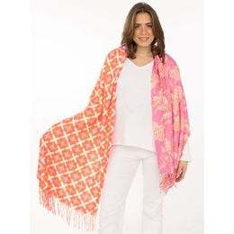 Zwillingsherz Damen Schal &raquo;"Grafischer Paisley"&laquo; Mustermix, Schriftzug und Fransen Einheitsgr&ouml;&szlig;e