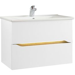 Badm&ouml;bel-Set &raquo;Quickset Keramikwaschtisch mit Unterschrank, 75 cm breit&laquo; 3 Stk. tlg. wei&szlig; Holzwerkstoff, Keramik B/H/T: 75cmcm x 53,3cmcm x 45cmcm