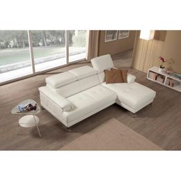 Egoitaliano Ecksofa &raquo;Soul, Design und Sitzkomfort auf hohem Niveau, tolle Details, L-Form&laquo; mit Recamiere, inkl. Kopfteilverstellung wei&szlig; Leder &raquo;BULL&laquo; (echtes 