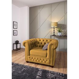 Home Affaire Chesterfield-Sessel &raquo;New Castle Sessel&laquo; hochwertige Knopfheftung, B/T/H: 104/86/72 cm gelb Samtoptik, B/H/T: 104cm x 72cm x 86cm