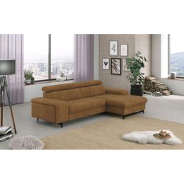 COTTA Ecksofa &raquo;Emma L-Form, B: 267 cm&laquo; mit Kopfteilverstellung, optional Schlaffunktion & Bettkasten braun B/H/T: 267cm x 97cm x 165cm, Struktur weich
