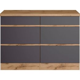 KOCHSTATION Unterschrank &raquo;KS-Riesa&laquo; Breite 120 cm, MDF-Fronten grau Holzwerkstoff wotaneiche, B/H/T: 120cm x 86cm x 60cm, Schubladen: 2 Stk.