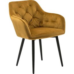 Salesfever Esszimmerstuhl &raquo;Coventry Komfortabler Polstertuhl im eleganten Stil&laquo; () Stilvoll mit eleganter Knopfheftung gelb 100% Polyester, Metall B/H