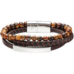 Bruno Banani Lederarmband &raquo;Schmuck&laquo; mit Tigerauge (synth.) braun 21cm, Edelstahl Leder