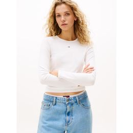 Tommy Jeans Damen Langarmshirt &raquo;TJW SLIM ESSENTIAL RIB LS&laquo; mit Logostickerei beige S (36)
