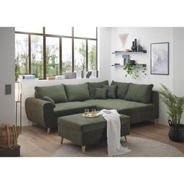 ED EXCITING DESIGN Ecksofa &raquo;Calanda L-Form&laquo; mit Hocker & 3 Zierkissen gr&uuml;n 92% Polyester, 8% Polyamid B/H/T: 249cm x 94cm x 175cm, Feincord, Recamiere