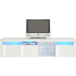 borchardt M&ouml;bel borchardt M&ouml;bel Lowboard &raquo;Santa F&eacute;, TV-Schrank 200 cm breit&laquo; Mit Push-to-open-Funktion, 3 T&uuml;ren, 3 Glasb&ouml;den und 6 offenen F&auml;chern wei&szlig; Holzwerkstoff 