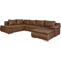 Home Affaire Wohnlandschaft &raquo;Acra U-Form&laquo; mit Bettfunktion und Bettkasten, in Mattenoptik braun 100% Polyester B/H/T: 325cm x 83cm x 229cm, Luxus-