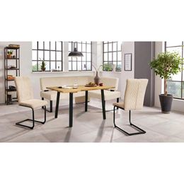 OTTO home Eckbankgruppe &raquo;Oliver&laquo; Set, 4-tlg, 4 Stk. tlg. Eckbank mit Wellenunterfederung im Sitz, Tisch Massiv Eiche wei&szlig; 92% PES, 8% Naylon B/H/T: 