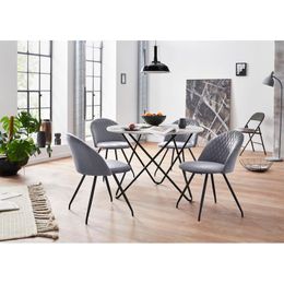 OTTO home Essgruppe &raquo;Emmajonas&laquo; Set, 5 Stk. tlg. moderner runder Tisch in Marmoroptik grau Samtoptik