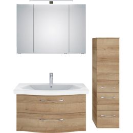 Badm&ouml;bel-Set &raquo;6005 Sprint 3-teilig, Keramik-Waschtisch mit LED-Spiegelschrank&laquo; 4 Stk. tlg. braun Holzwerkstoff B/H/T: 128cmcm x 200cmcm x 51,5cmcm